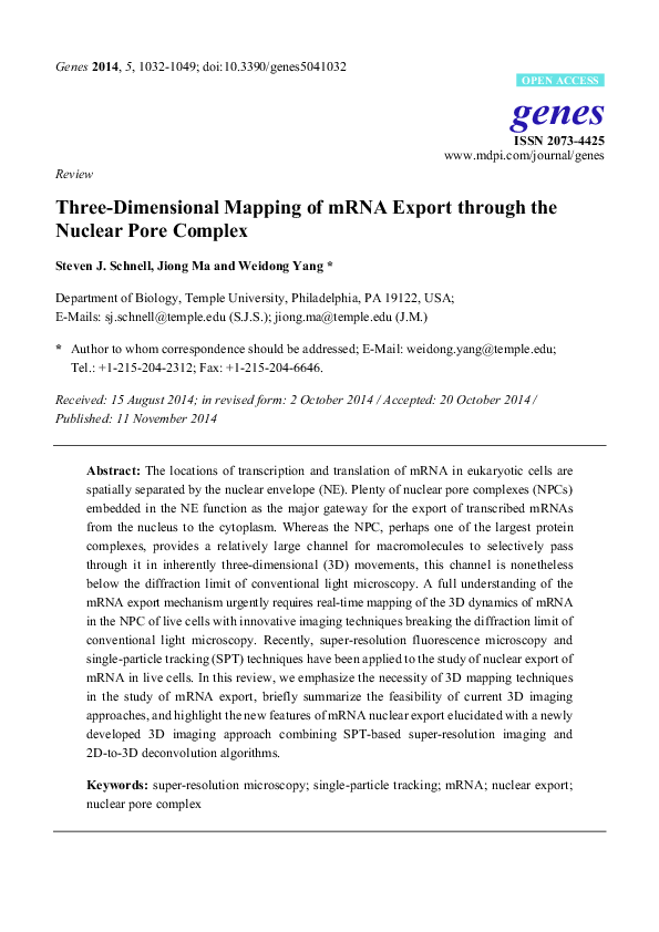 (PDF) Three-Dimensional Mapping of mRNA Export through the Nuclear Pore ...