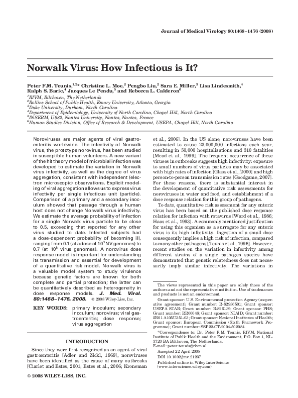 (PDF) Norwalk virus: How infectious is it?