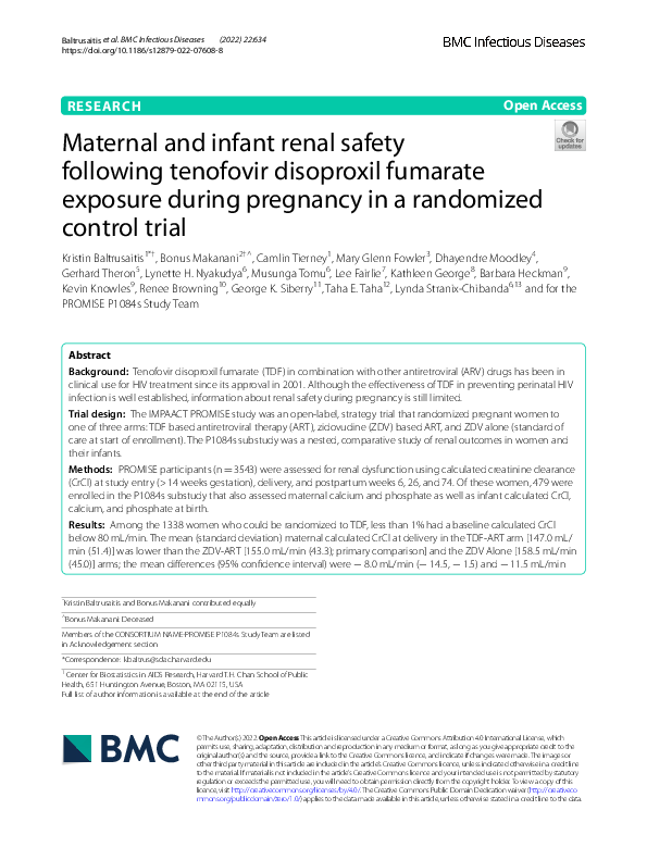 (PDF) Maternal and infant renal safety following tenofovir disoproxil ...