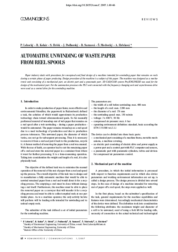 (PDF) Automative Unwinding of Waste Paper from Reel Spools