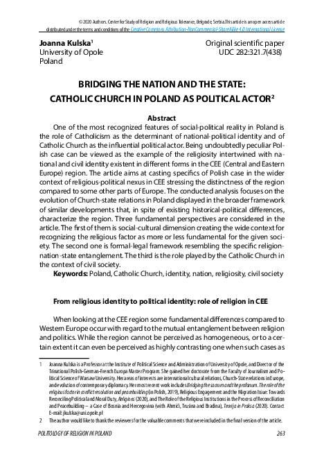 (PDF) Bridging the Nation and the State: Catholic Church in Poland as ...
