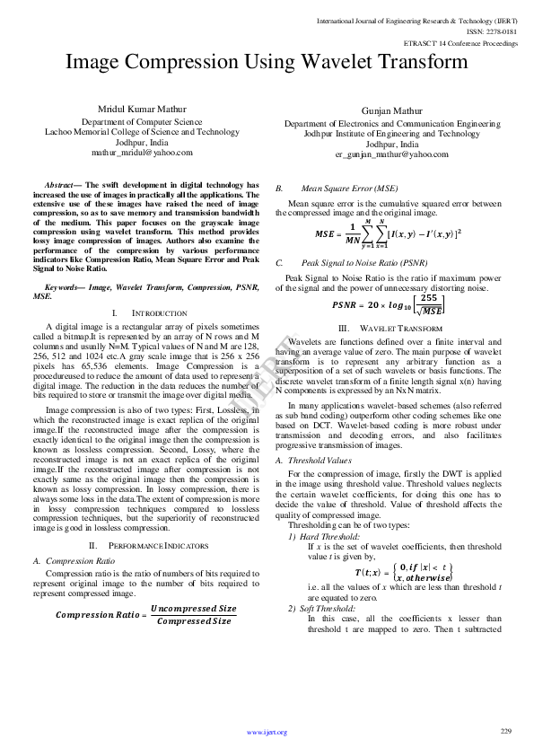(PDF) Image Compression Using Wavelet Transform