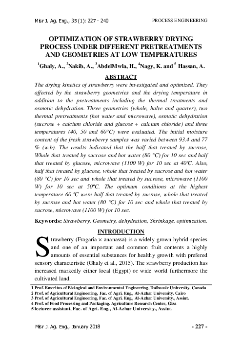 (PDF) Optimization of Strawberry Drying Process Under Different Pretreatments and Geometries at ...