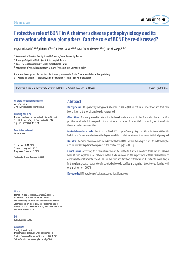 (PDF) Protective role of BDNF in Alzheimer’s disease pathophysiology ...