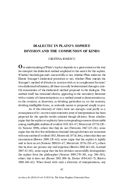 (PDF) Dialectic in Plato's Sophist : Division and the Communion of ...
