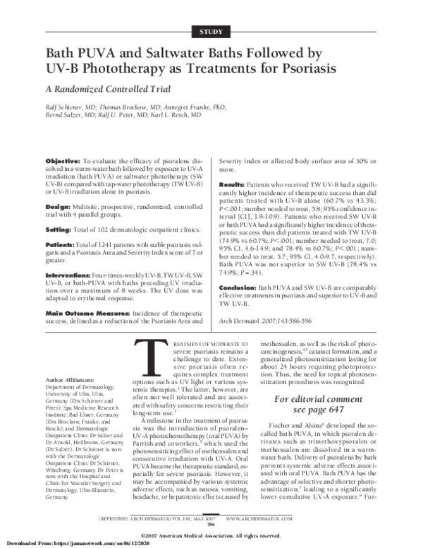 (PDF) Bath PUVA and Saltwater Baths Followed by UV-B Phototherapy as ...