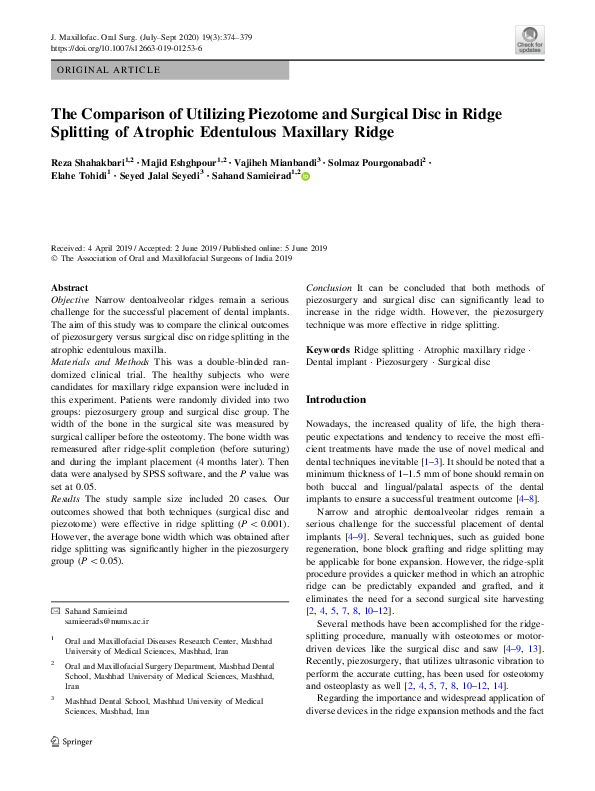 (PDF) The Comparison of Utilizing Piezotome and Surgical Disc in Ridge ...