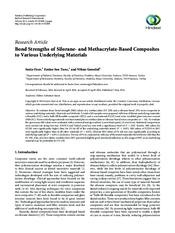 (PDF) Bond Strengths of Silorane- and Methacrylate-Based Composites to ...