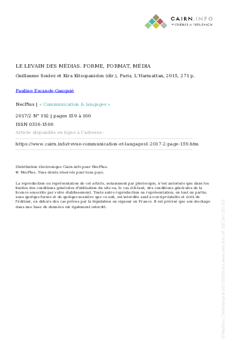 (PDF) Le Levain Des Médias. Forme, Format, Média | Pauline Gauquié ...