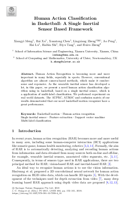 (PDF) Human Action Classification in Basketball: A Single Inertial Sensor Based Framework