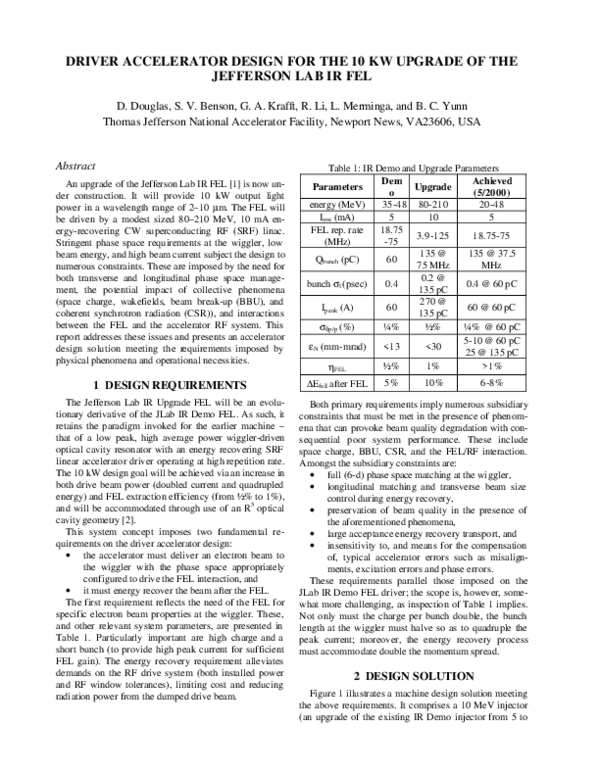 (PDF) Driver Accelerator Design for the 10 kW Upgrade of the Jefferson ...