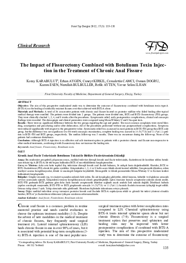 (PDF) Fissurectomy with Botulinum Toxin for Fissures