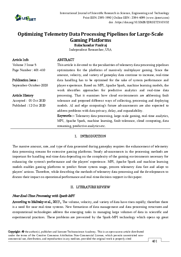 (PDF) Optimizing Telemetry Data Processing Pipelines for Large-Scale Gaming Platforms