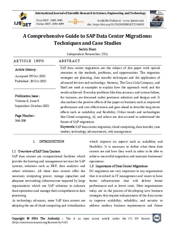 (PDF) A Comprehensive Guide to SAP Data Center Migrations: Techniques and Case Studies