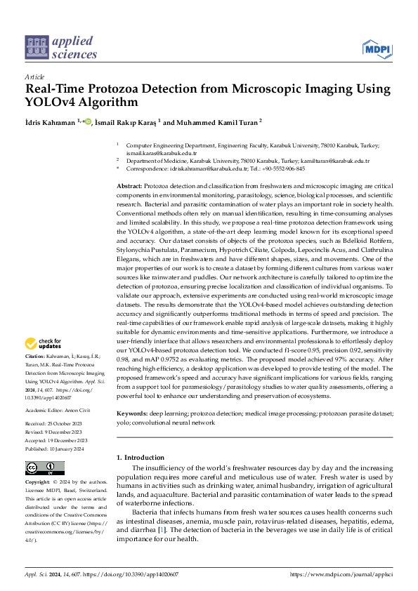 Pdf Real Time Protozoa Detection From Microscopic Imaging Using Yolov4 Algorithm
