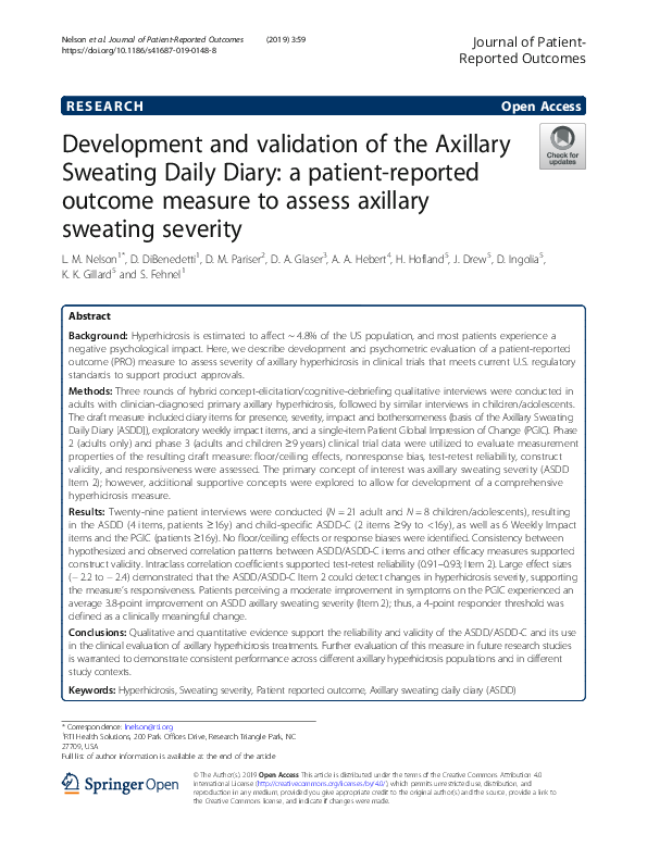 (PDF) Development and validation of the Axillary Sweating Daily Diary ...