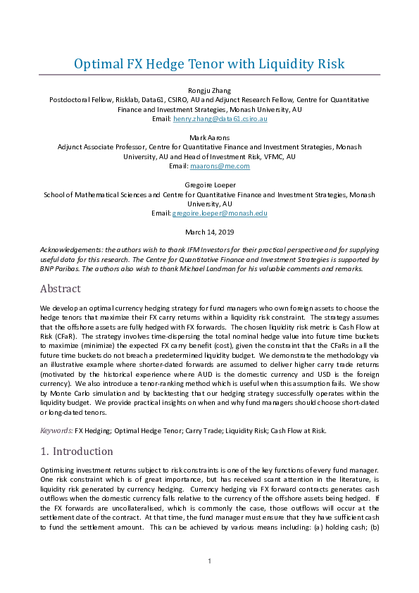 (PDF) Optimal FX Hedge Tenor with Liquidity Risk | Mark Aarons ...