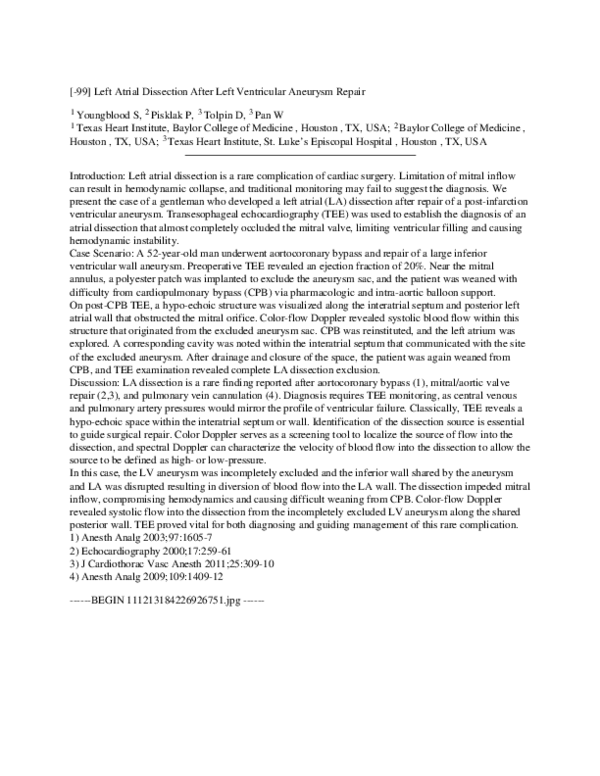 (PDF) Left Atrial Dissection after Left Ventricular Aneurysm Repair