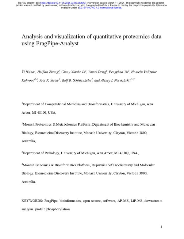 (PDF) Analysis and visualization of quantitative proteomics data using FragPipe-Analyst ...