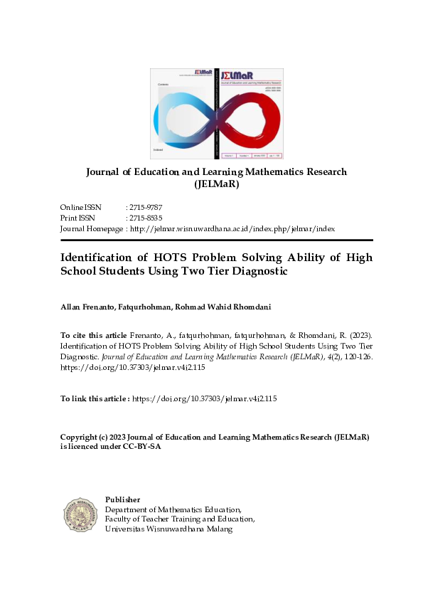 (PDF) Identification of HOTS Problem Solving Ability of High School Students Using Two Tier ...