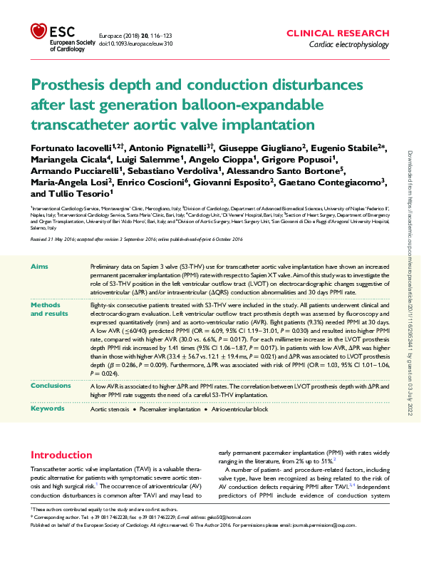 (PDF) Prosthesis depth and conduction disturbances after last generation balloon-expandable ...