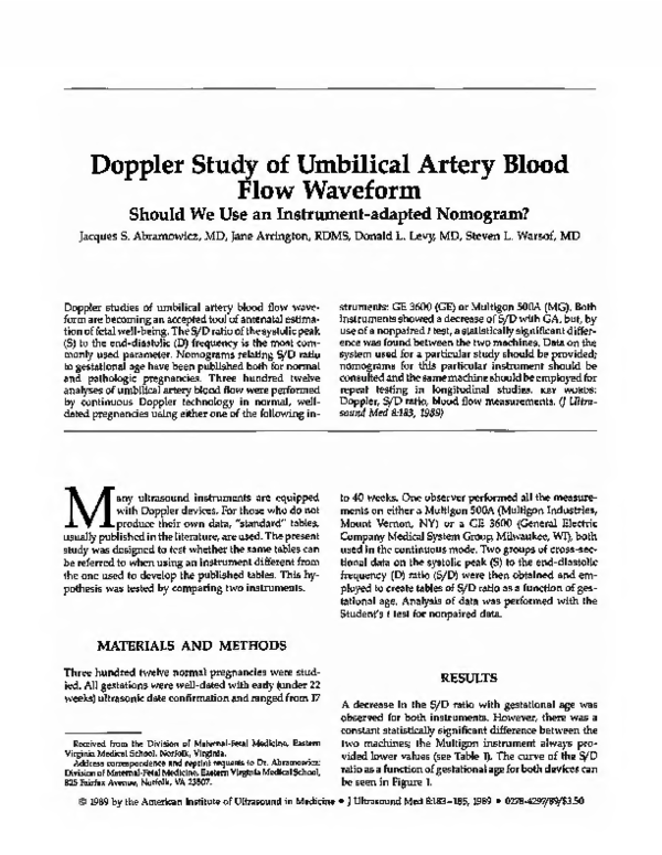 (PDF) Doppler study of umbilical artery blood flow waveform. Should we ...