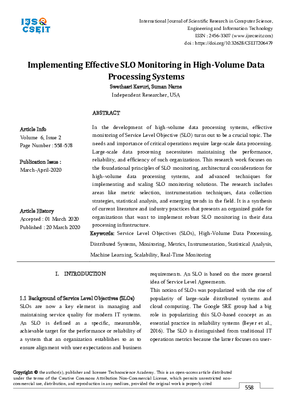 (PDF) Implementing Effective SLO Monitoring in High-Volume Data Processing Systems