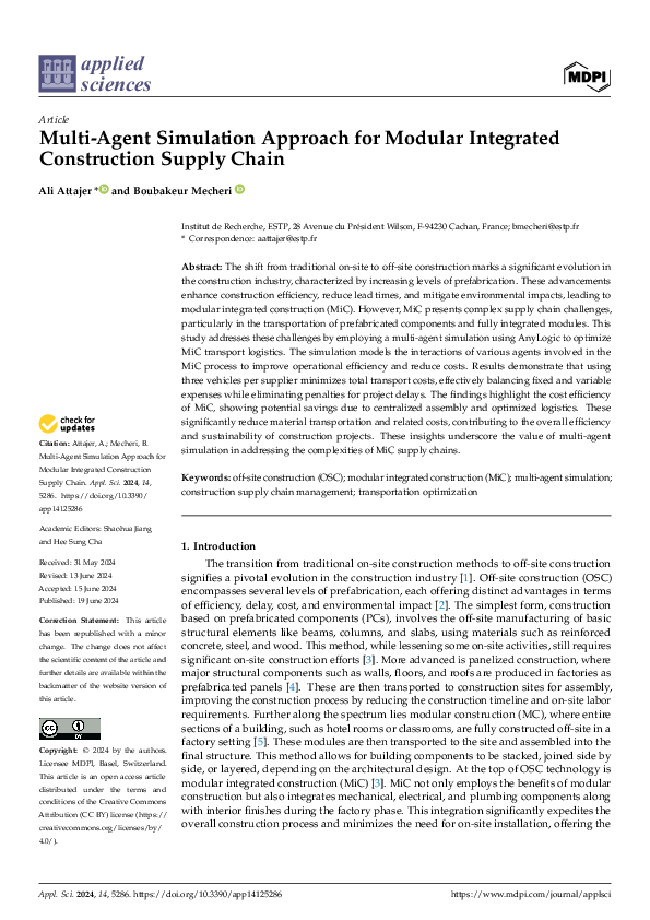 (PDF) Multi-Agent Simulation Approach for Modular Integrated Construction Supply Chain