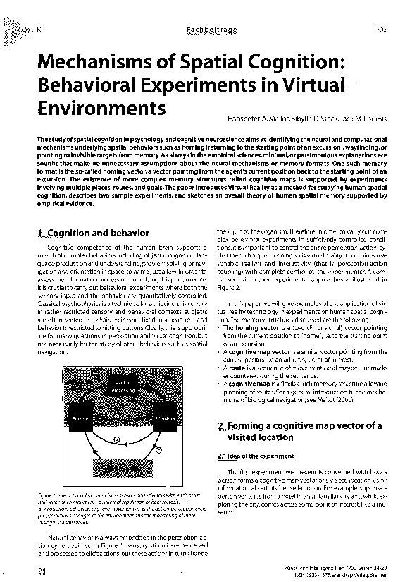 (PDF) Mechanisms of Spatial Cognition: Behavioral Experiments in Virtual Environments | Sibylle ...