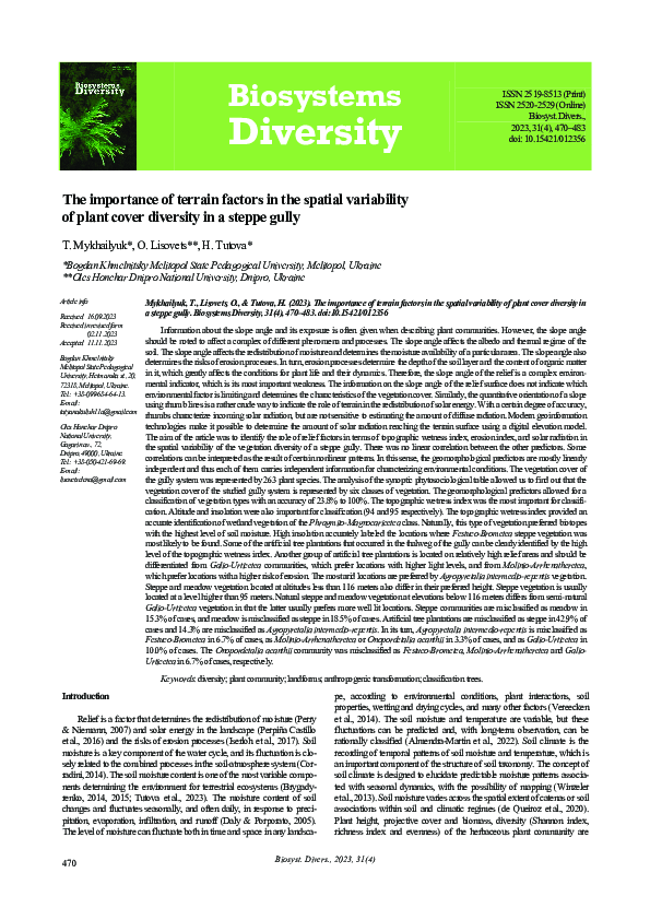 (PDF) The importance of terrain factors in the spatial variability of plant cover diversity in a ...