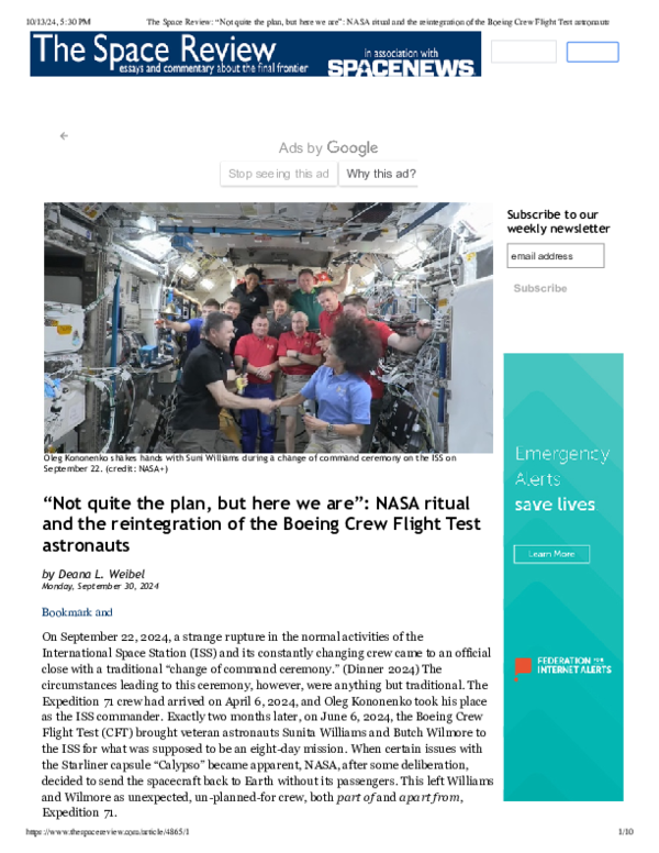 (PDF) “Not quite the plan, but here we are”: NASA ritual and the ...