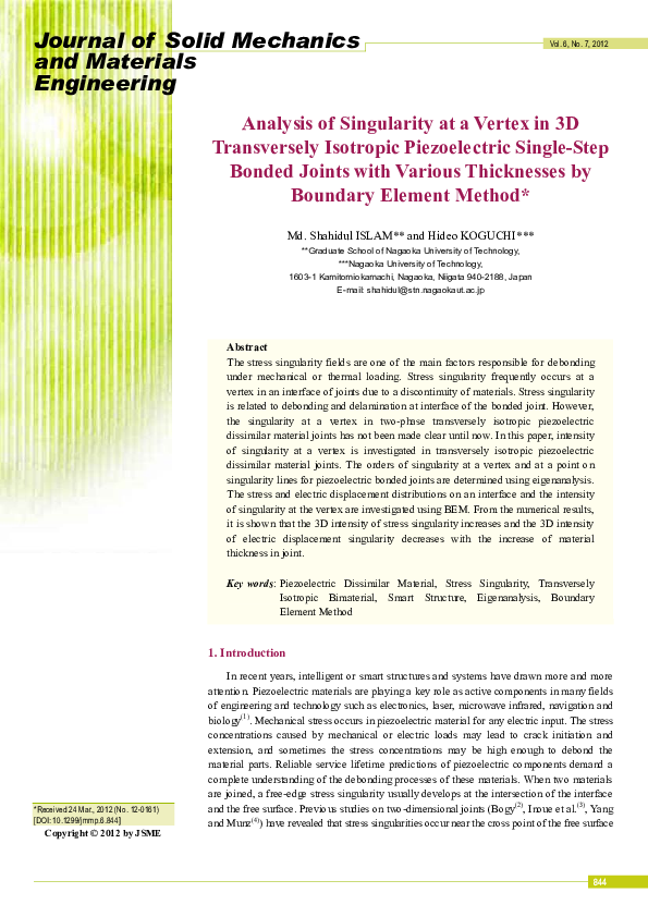 (PDF) Analysis of Singularity at a Vertex in 3D Transversely Isotropic Piezoelectric Single-Step ...