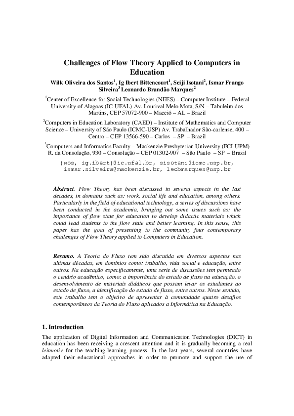 (PDF) Challenges of Flow Theory Applied to Computers in Education