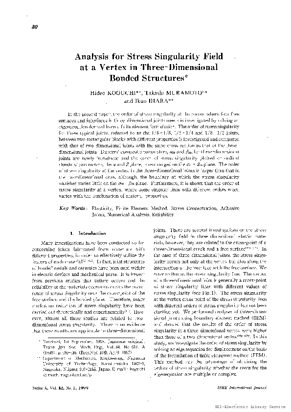 (PDF) Analysis for Stress Singularity Field at a Vertex in Three ...