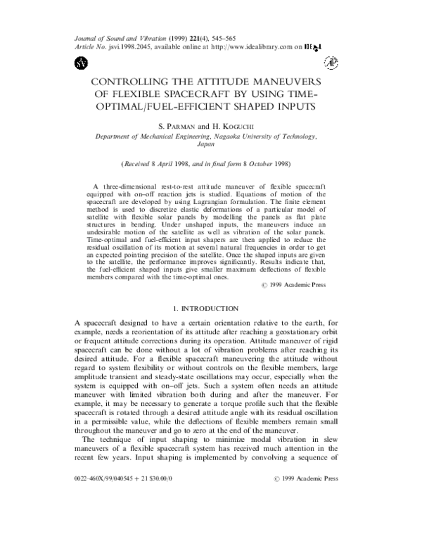 (PDF) Controlling the Attitude Maneuvers of Flexible Spacecraft by Using Time-Optimal/Fuel ...