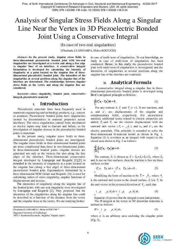 (PDF) Analysis of Singular Stress Fields Along a Singular Line Near the Vertex in 3D ...
