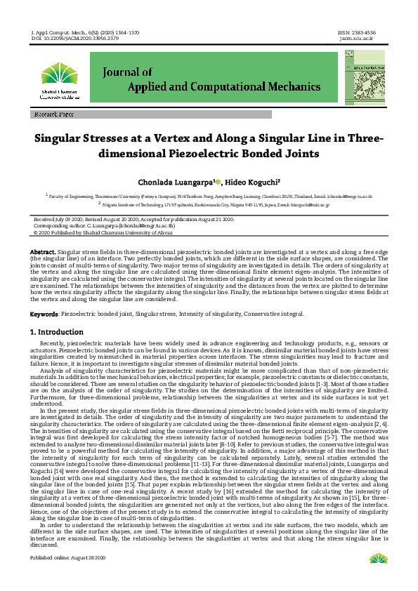 (PDF) Singular Stresses at a Vertex and Along a Singular Line in Three ...