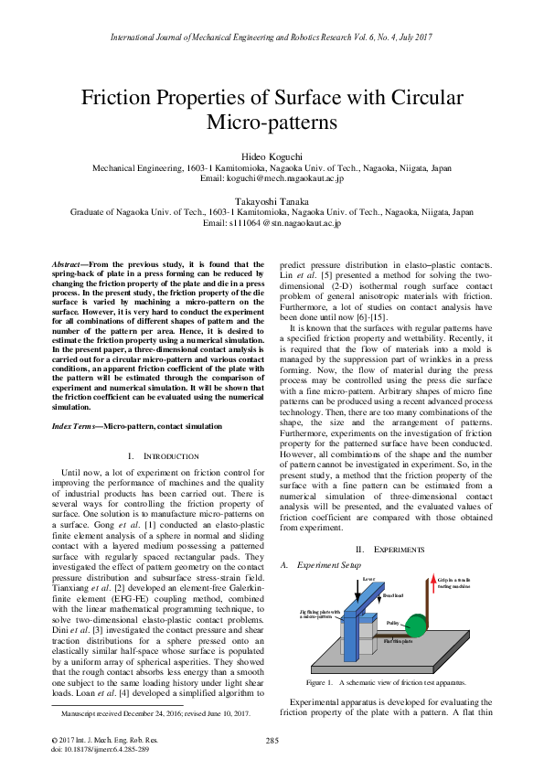 (PDF) Friction Properties of Surface with Circular Micro-patterns