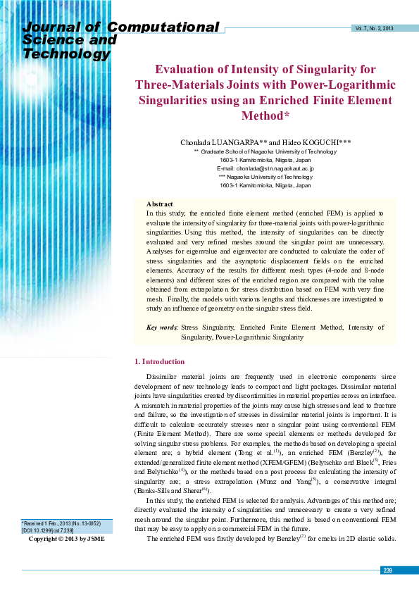 Pdf Evaluation Of Intensity Of Singularity For Three Materials Joints With Power Logarithmic