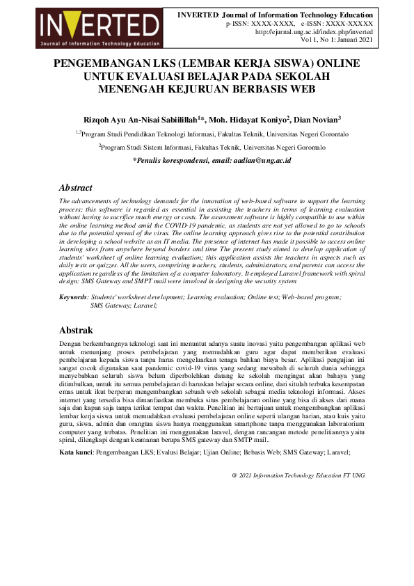 (PDF) Pengembangan Lks (Lembar Kerja Siswa) Online Untuk Evaluasi Belajar Pada Sekolah Menengah ...