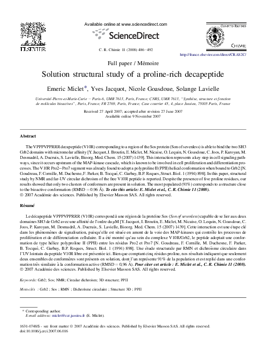 (PDF) Solution structural study of a proline-rich decapeptide