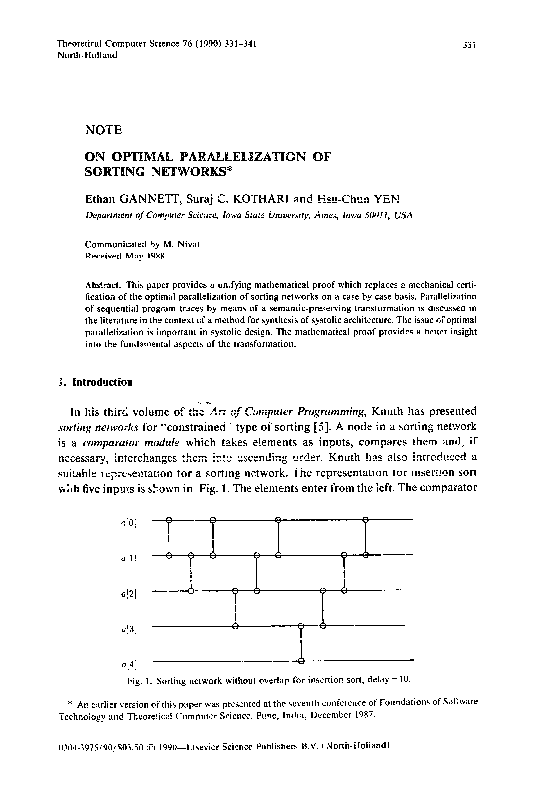 (PDF) On optimal parallelization of sorting networks | Suresh Kothari - Academia.edu