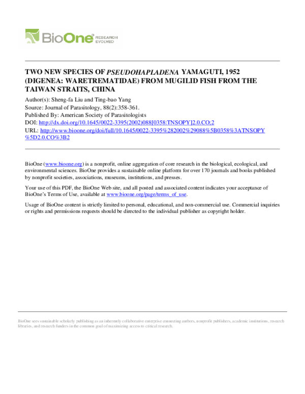 (PDF) Two New Species of Pseudohapladena Yamaguti, 1952 (Digenea ...