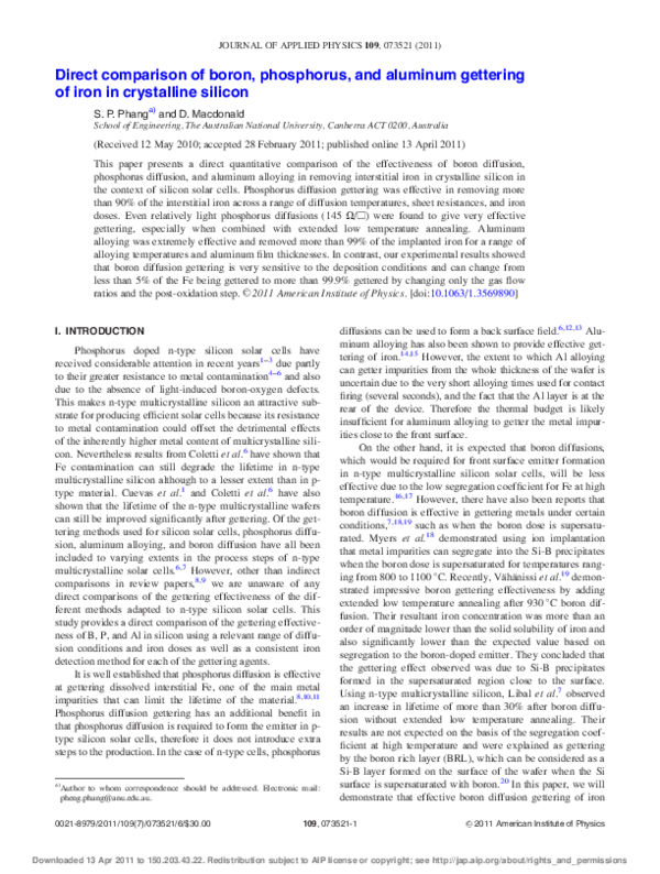 (PDF) Direct comparison of boron, phosphorus, and aluminum gettering of ...