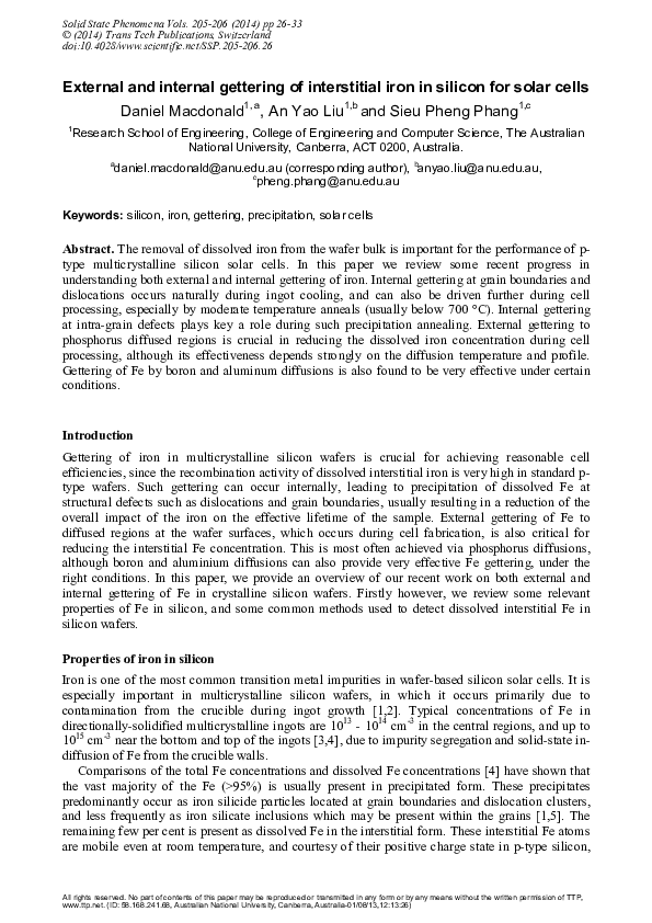 (PDF) External and Internal Gettering of Interstitial Iron in Silicon ...