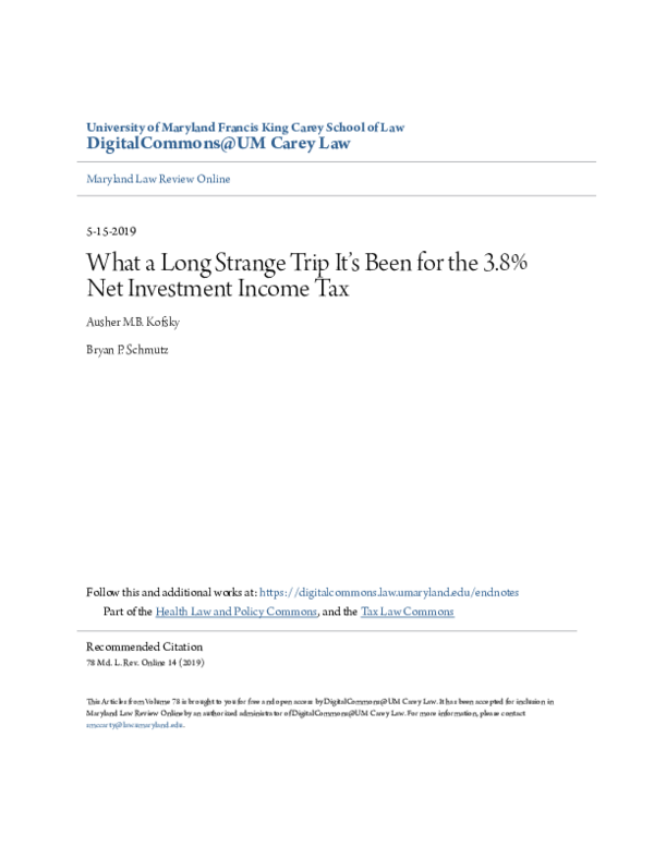 (PDF) What a Long Strange Trip It’s Been for the 3.8% Net Investment ...