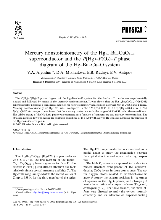 (PDF) Mercury nonstoichiometry of the Hg1−xBa2CuO4+δ superconductor and ...
