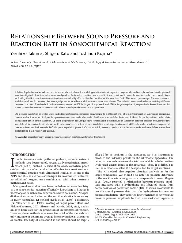 (PDF) Relationship between sound pressure and reaction rate in ...