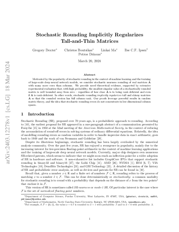 (PDF) Stochastic Rounding Implicitly Regularizes Tall-and-Thin Matrices