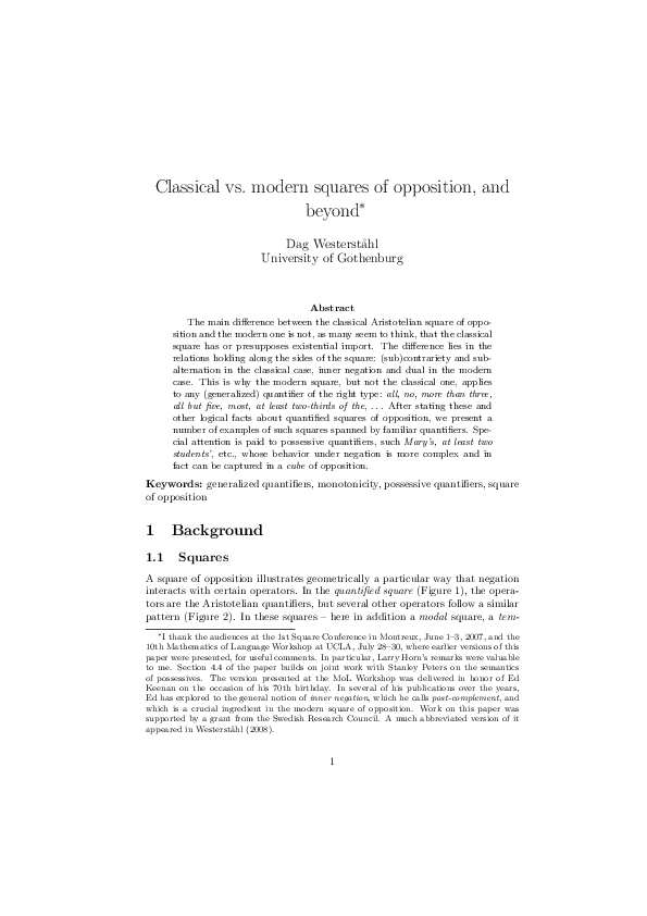 (PDF) Classical vs. modern Squares of Opposition, and beyond